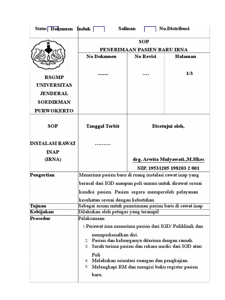 Sop Penerimaan Pasien Baru | PDF | Sains & Matematika