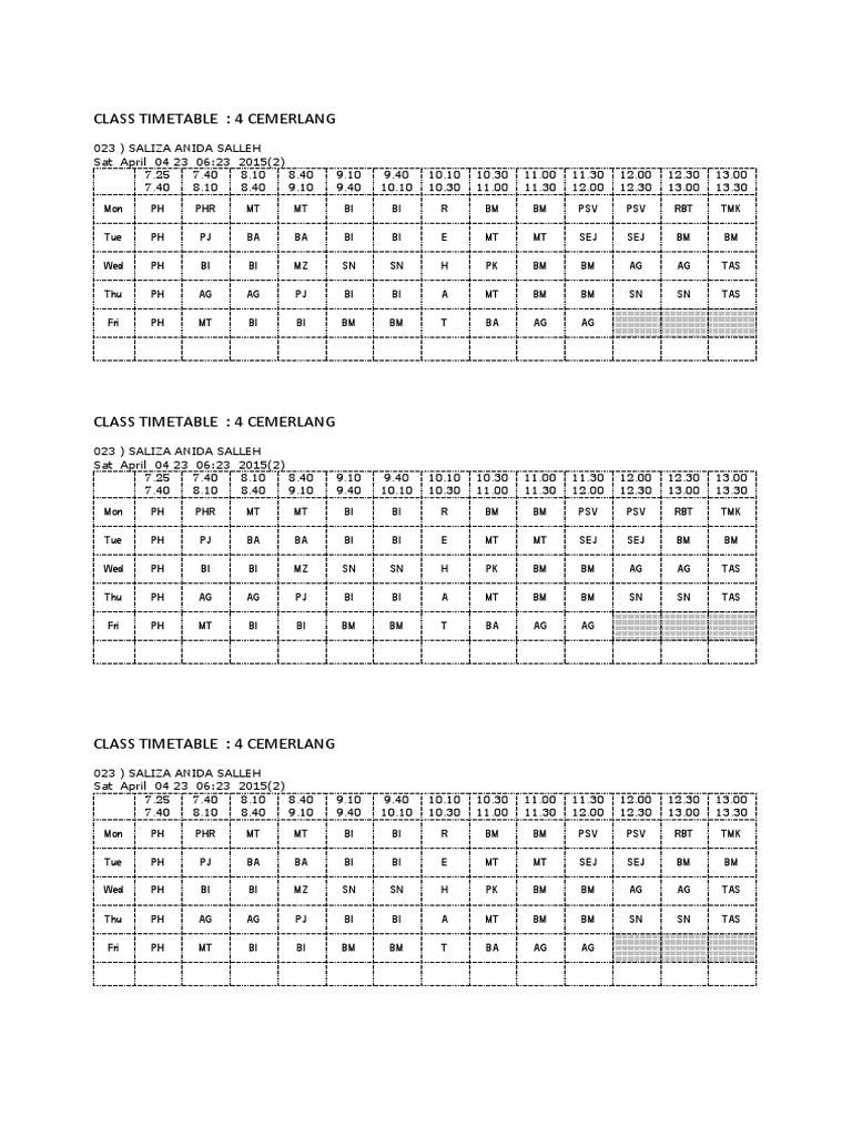 Class Timetable 4c Kecik | PDF