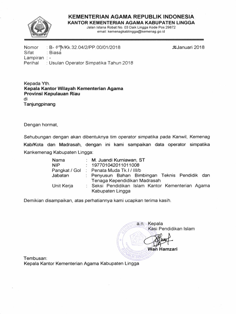 Surat Usulan Operator | PDF