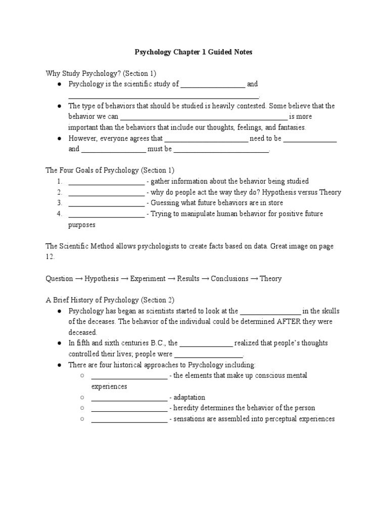 Psychology Chapter 1 Guided Notes | PDF | Behavior | Psychology
