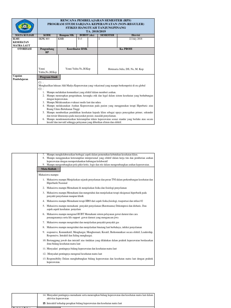 RPS Kesehatan Matra Laut Batam | PDF