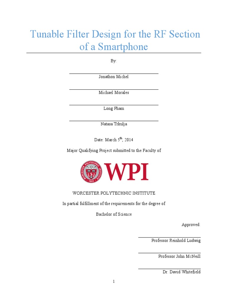 Tunable Filter Design For The RF Section of A Smartphone WPI Skyworks MQP 2014 PDF | PDF ...