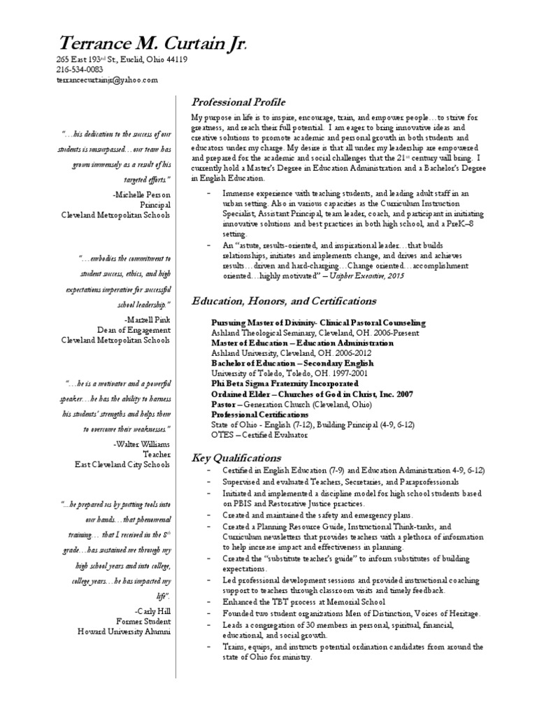 TC Resume 2018 Best | PDF | Teachers | Leadership