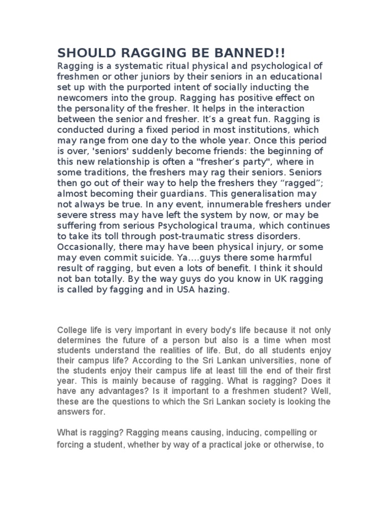 Should Ragging Be Banned | PDF | Bribery