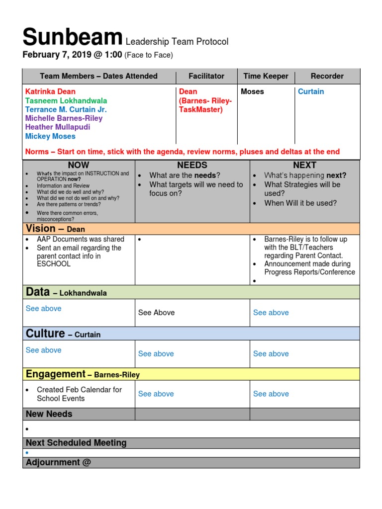 Sunbeam Administrator Meeting Template