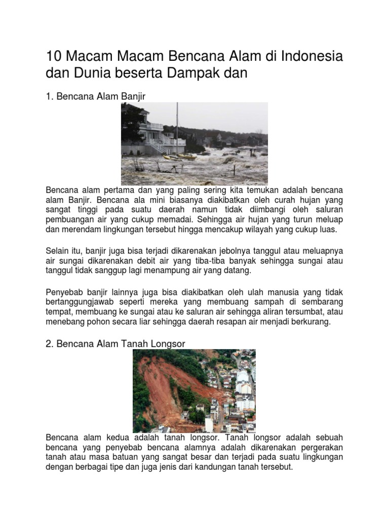 10 Macam Macam Bencana Alam Di Indonesia Dan Dunia Beserta Dampak Dan | PDF | Teknologi & Rekayasa