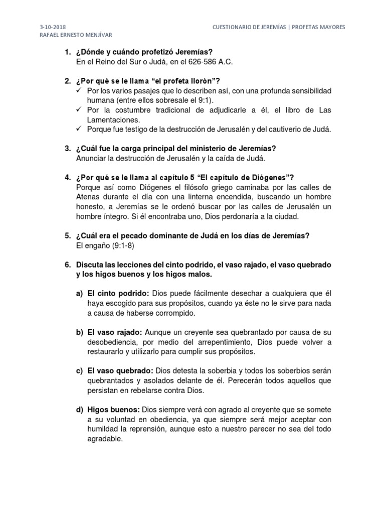 Cuestionario de JEREMÍAS | Jeremías | Profeta | Prueba gratuita de 30 ...