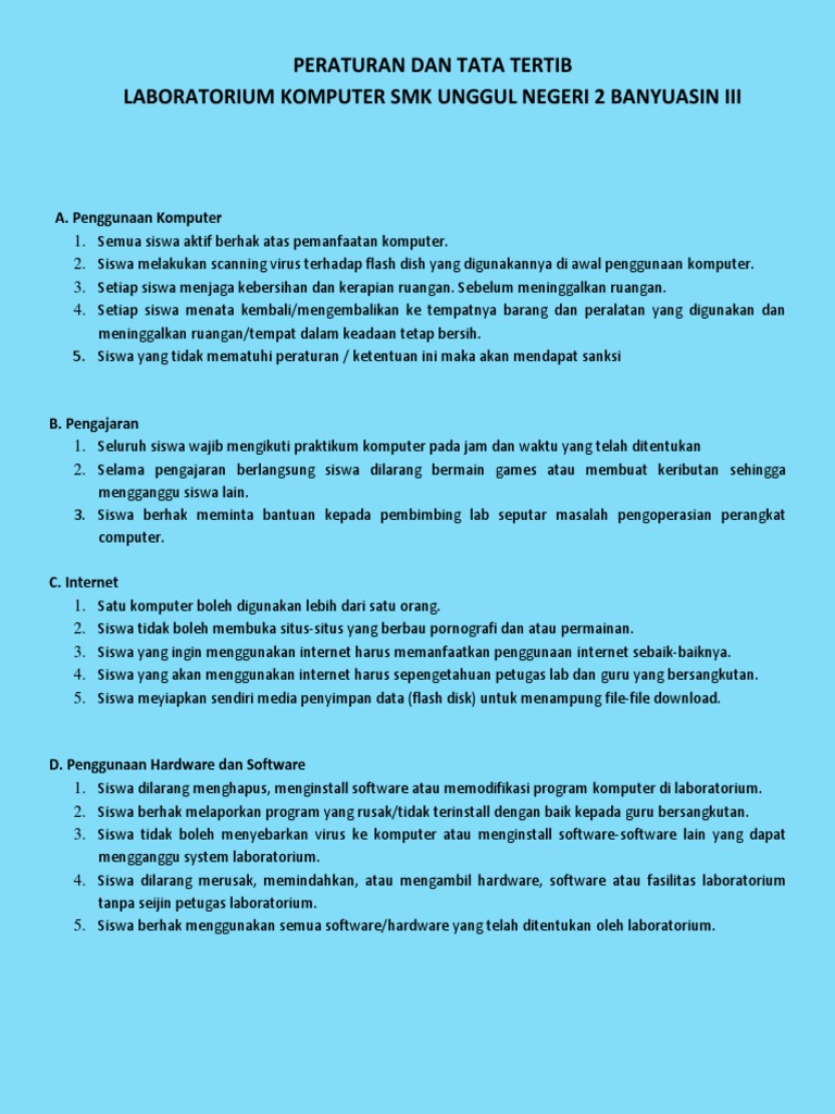 Peraturan Dan Tata Tertib Lab Komputer | PDF