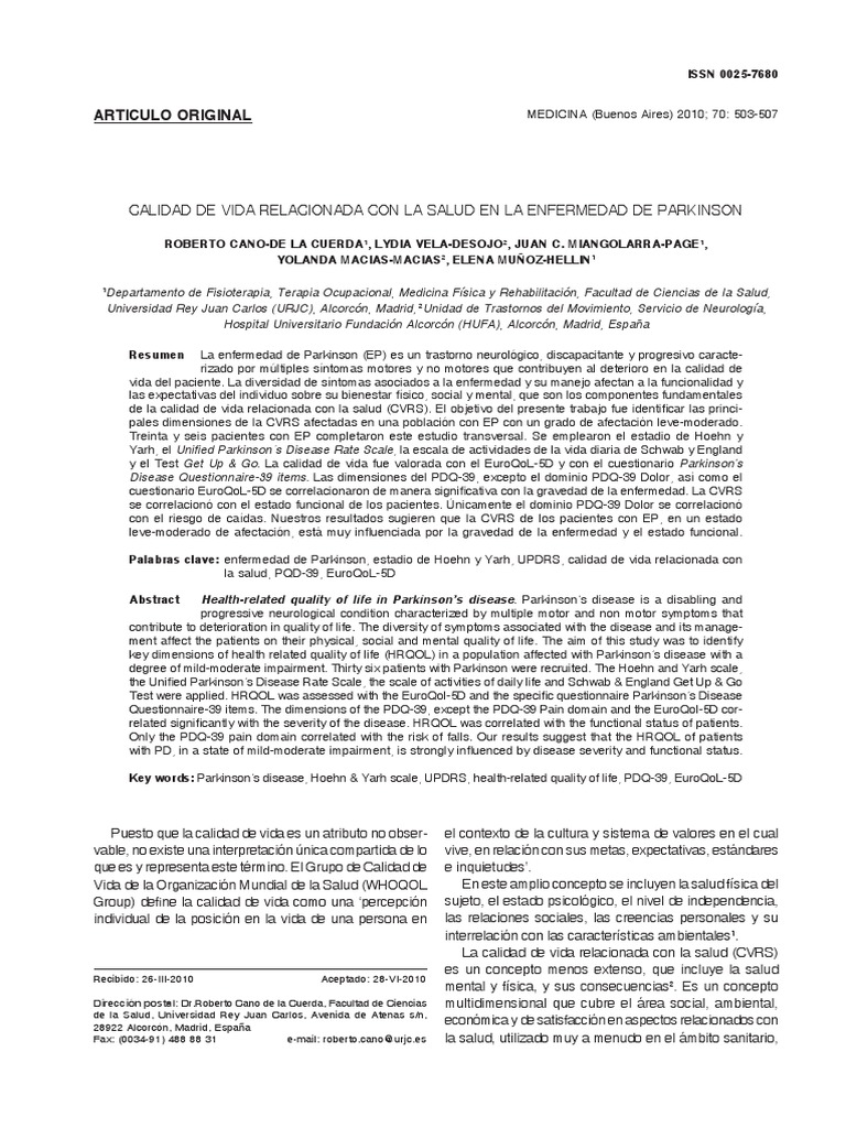 V70n6a03 PDQ-39 | PDF | Enfermedad de Parkinson | Medicina