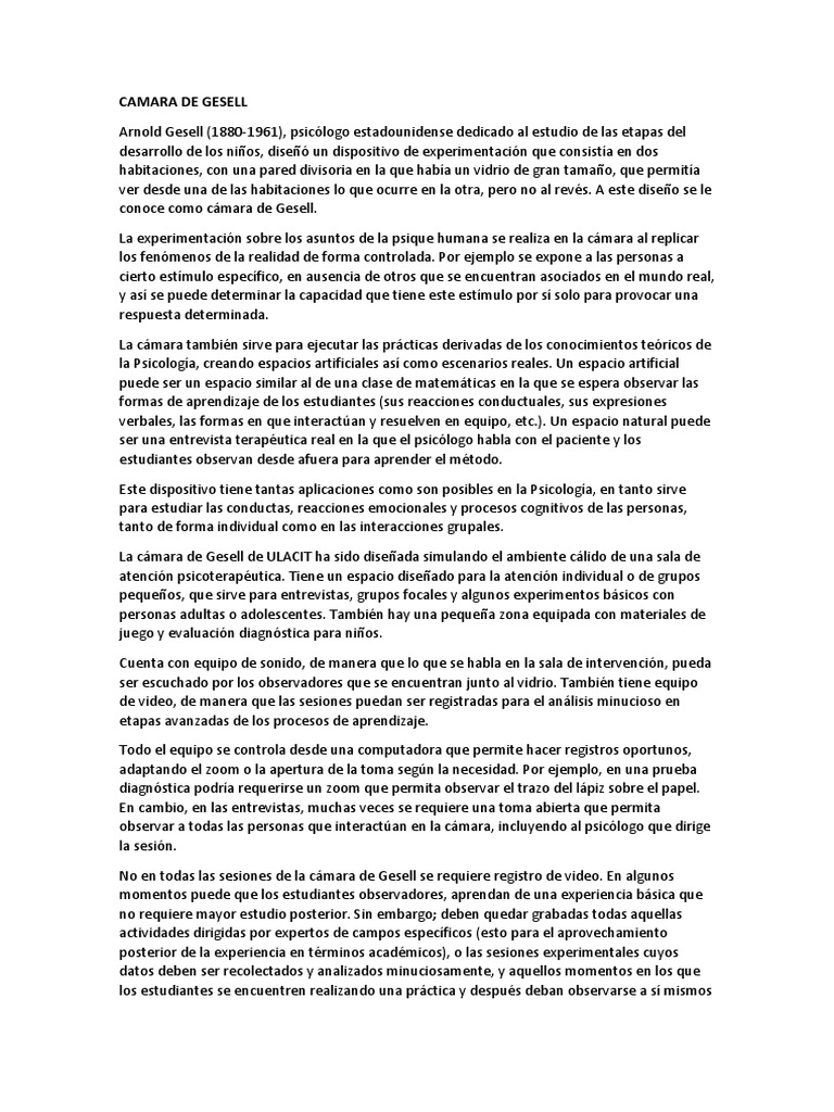 Camara de Gesell | PDF | Psicoterapia | Aprendizaje