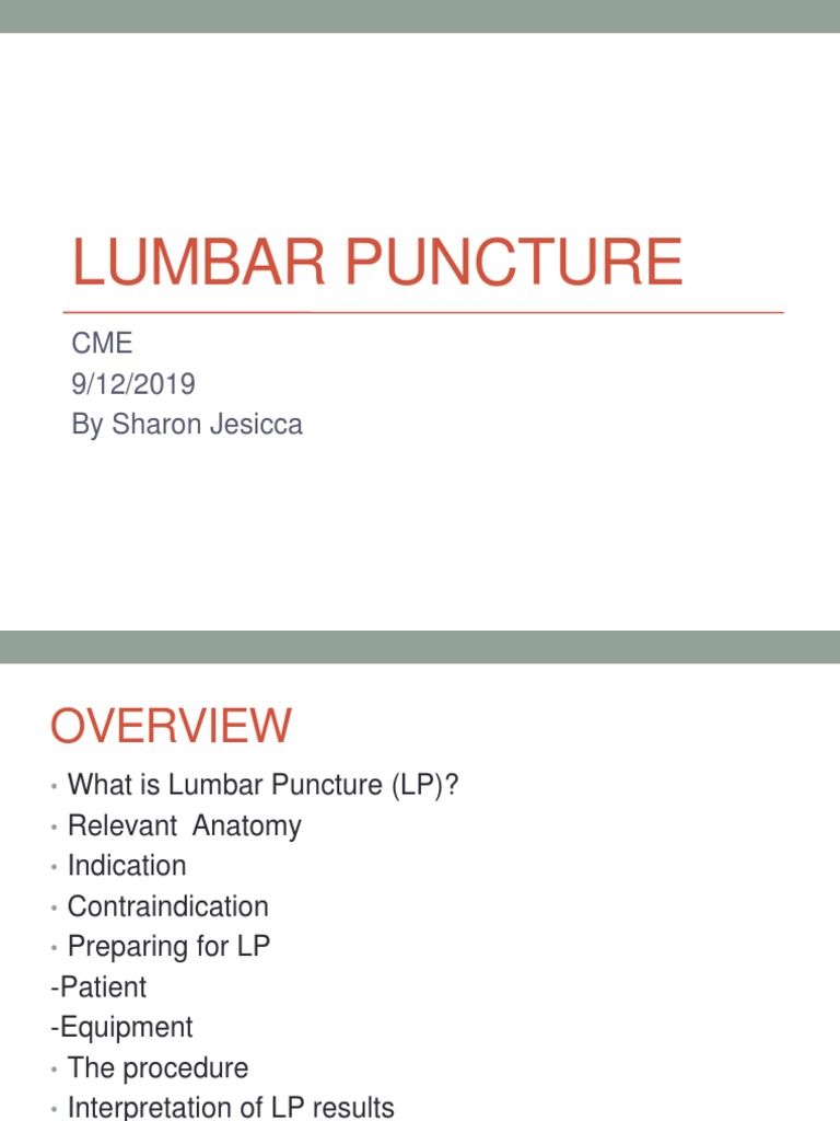 Lumbar Puncture: Procedure Overview | PDF | Cerebrospinal Fluid | Neurology