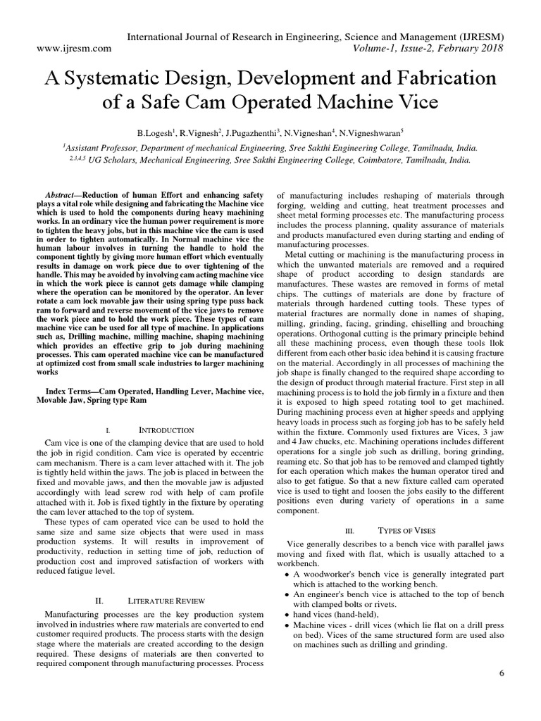 Cam Operated Double Jaw Vise | Download Free PDF | Machining | Machines