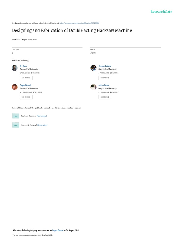 Double Acting Hacksaw PDF | PDF | Machines | Mechanical Engineering