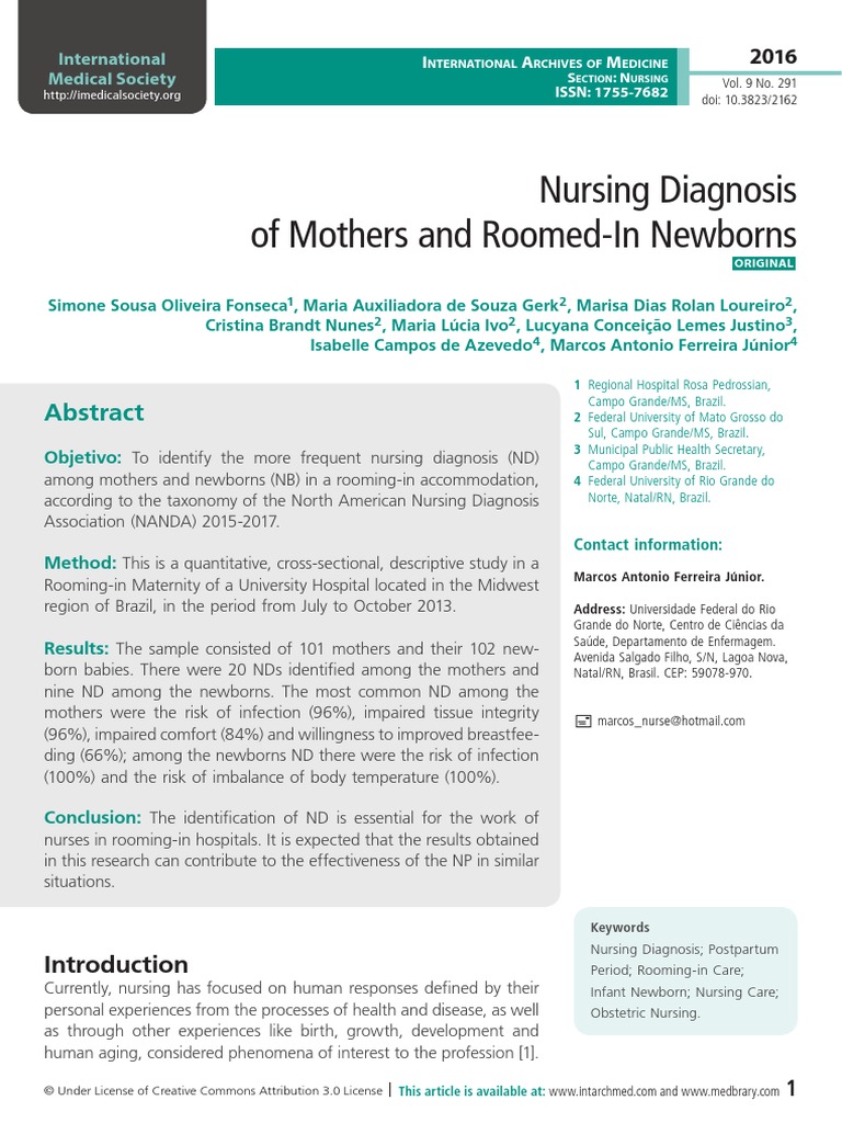 Nursing Diagnosis of Mothers and Roomed-In Newborns: International ...