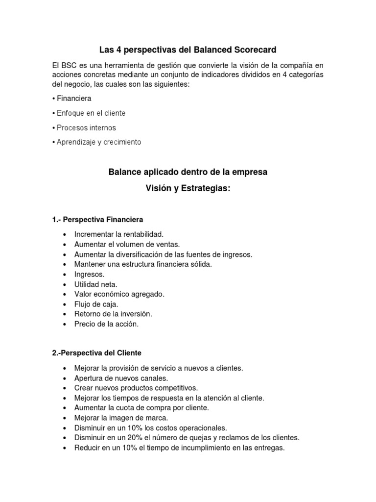 Las 4 Perspectivas Del Balanced Scorecard | PDF | Economias | Business