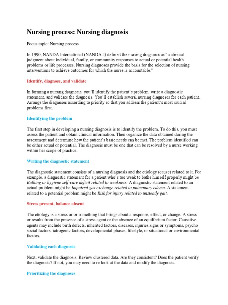 Nursing Process Nursing Diagnosis Pdf Medical Diagnosis Nursing