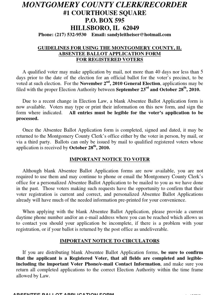 Montgomery County IL Absentee Ballot Guide | PDF | Absentee Ballot ...