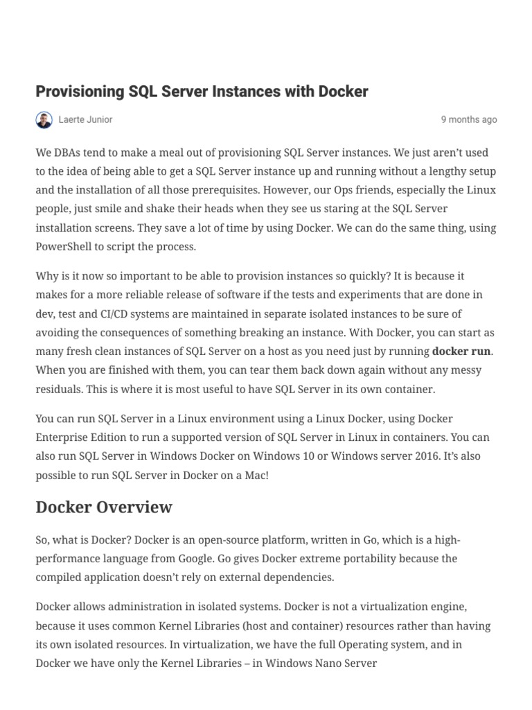 Provisioning Sql Serverinstancesdocker Pdf Virtual Machine Microsoft Sql Server