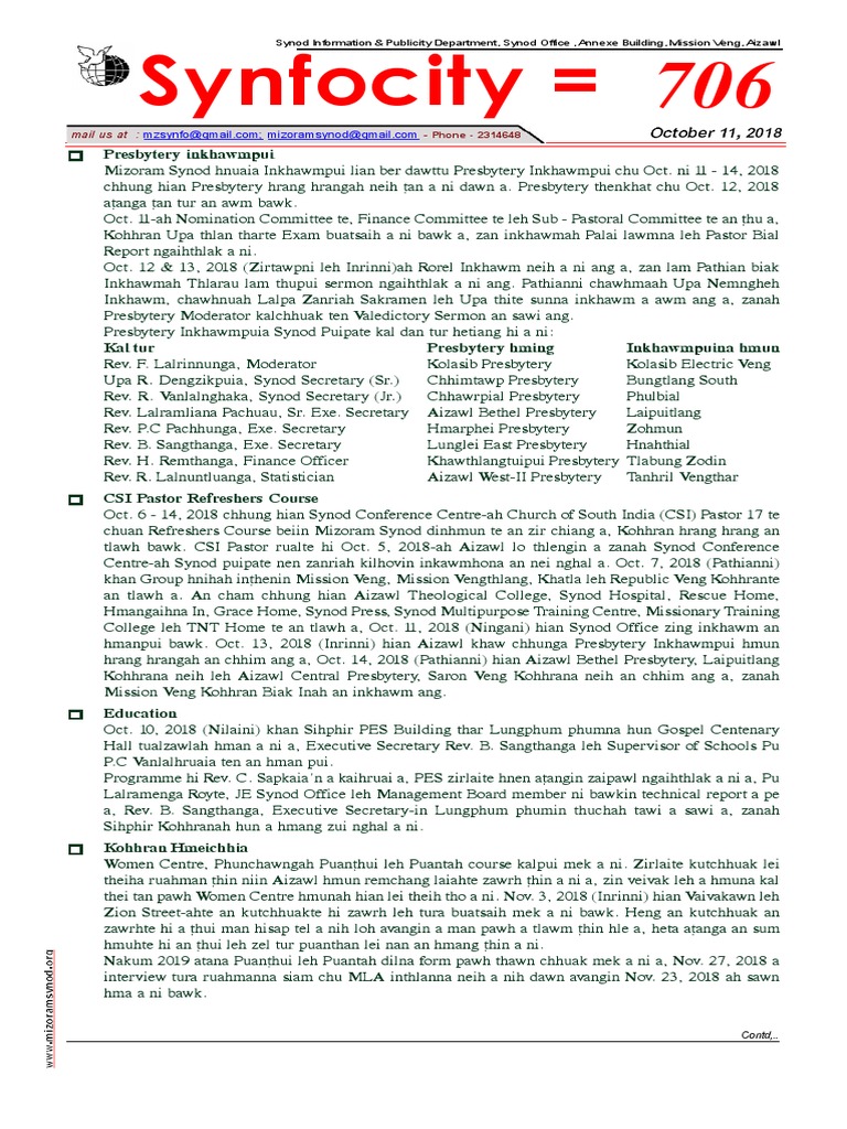Synfocity : Presbytery Inkhawmpui | PDF | Christian Organizations | Church Organization