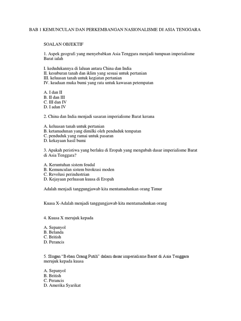 Latihan Sej Bab 1 t5 | PDF