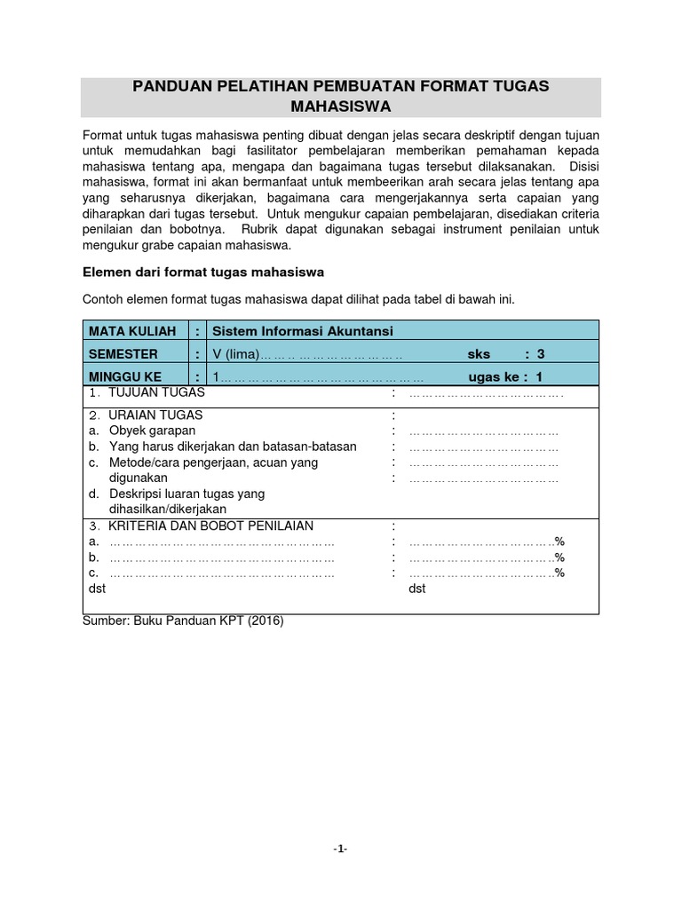 Panduan Pelatihan Pembuatan Format Tugas Mahasiswa | PDF