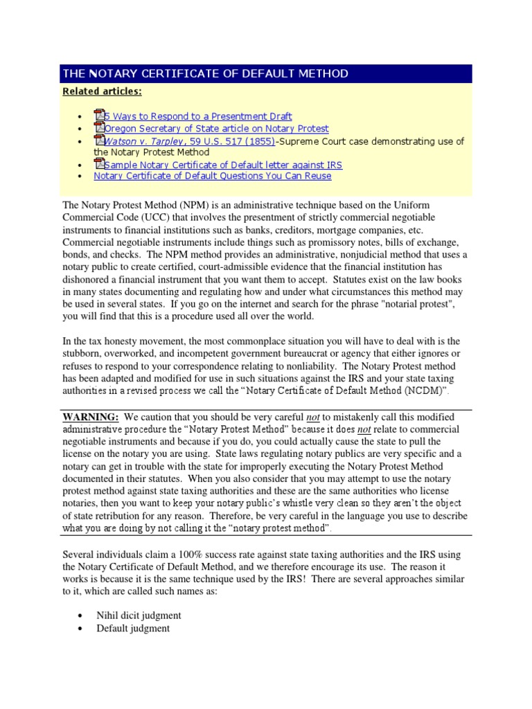 Notary Certificate of Default Explained | PDF | Notary Public | Tax ...
