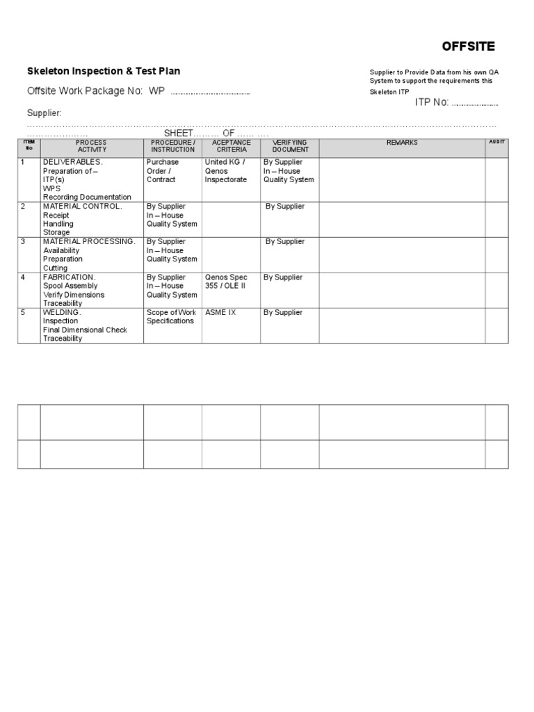 Offsite: Skeleton Inspection & Test Plan | PDF | Home & Garden ...