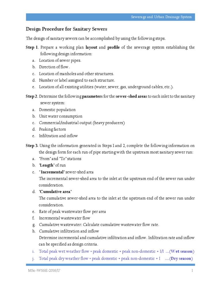 Design Procedure For Sanitary Sewers: Sewerage and Urban Drainage ...