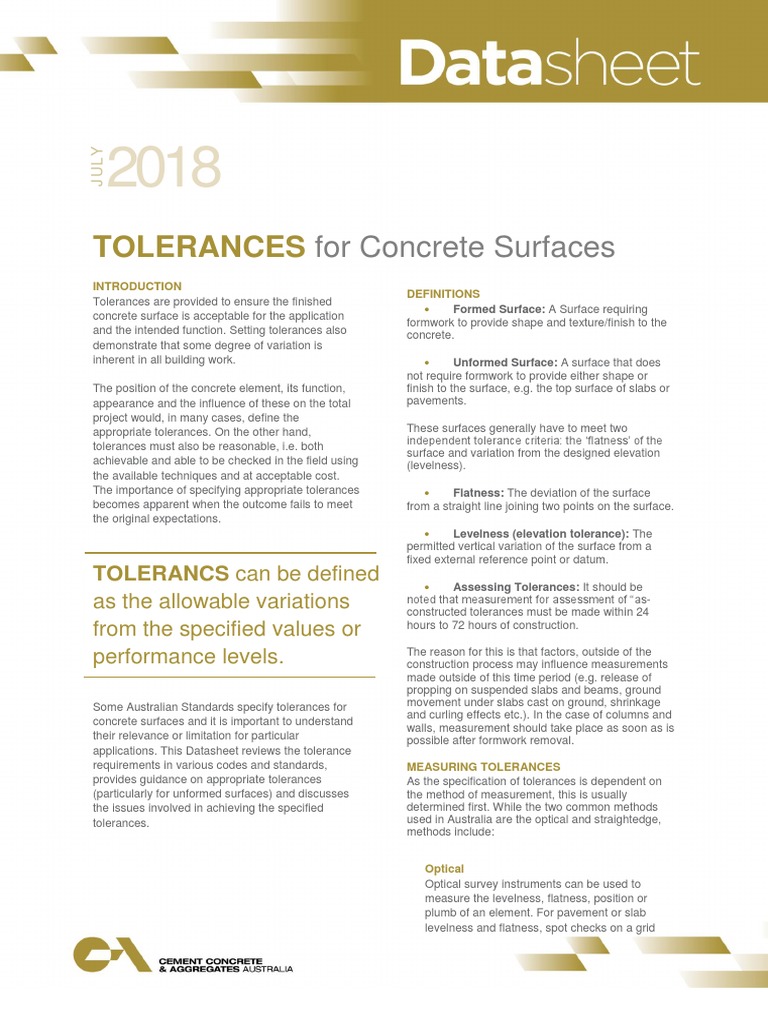 Data Sheet Tolerance For Concrete Surfaces | PDF | Engineering ...
