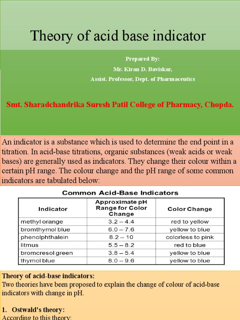 Theory of Acid Base Indicator | PDF | Acid | Ph