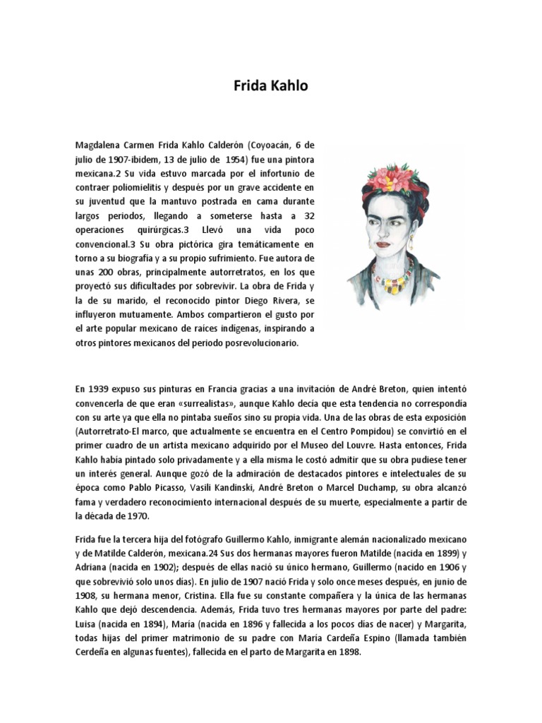 Biografía de Frida Kahlo Resumida | PDF | Pinturas | Artes (general)