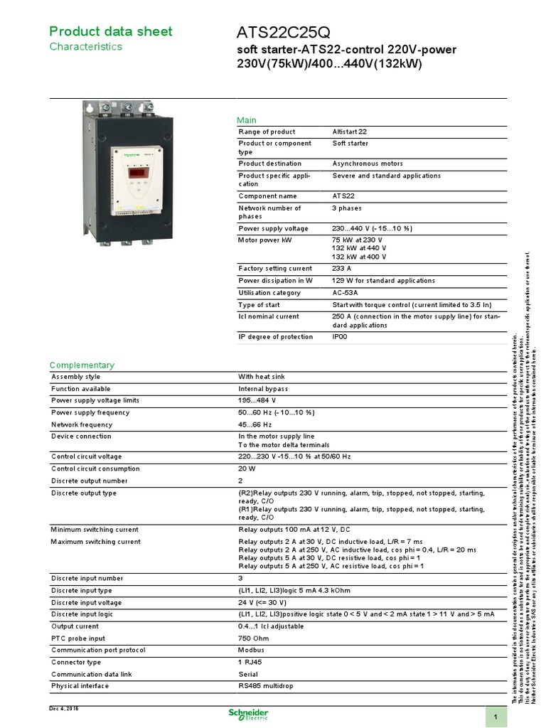 Altistart 22 Soft Starter Overview | PDF | Relay | Electric Motor