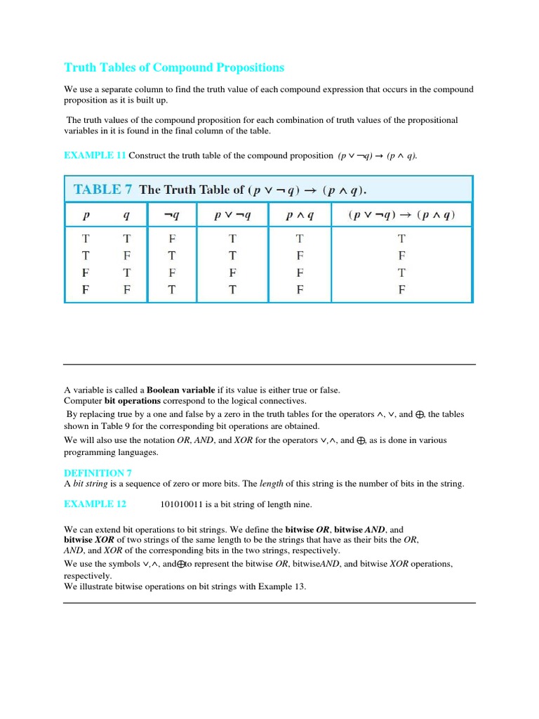 Truth Tables of Compound Propositions: Example 11 | PDF | Contradiction ...