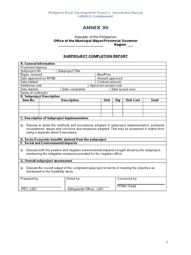 Annex 30 Subproj. Completion Report | PDF