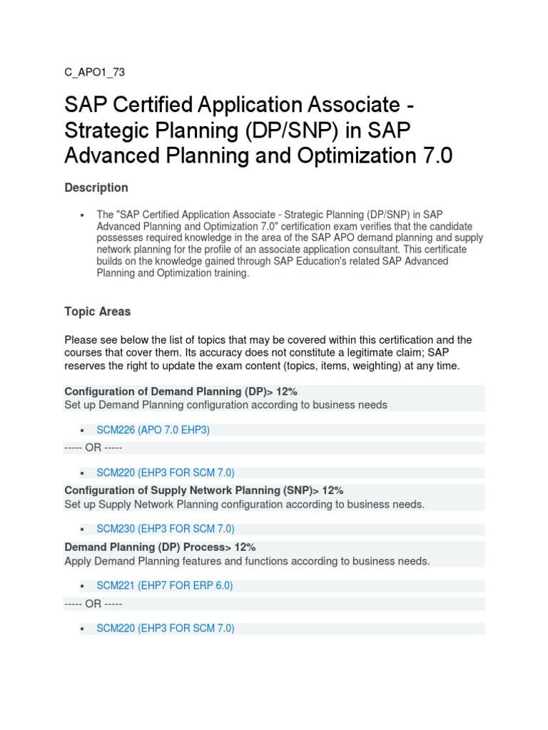 Certification Course - SAP APO | PDF | Enterprise Resource Planning | Information Technology
