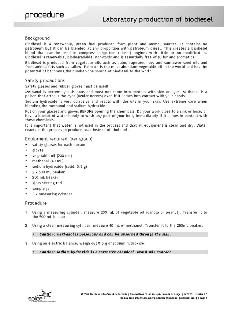 Laboratory Production of Biodiesel | PDF | Biodiesel | Fuels
