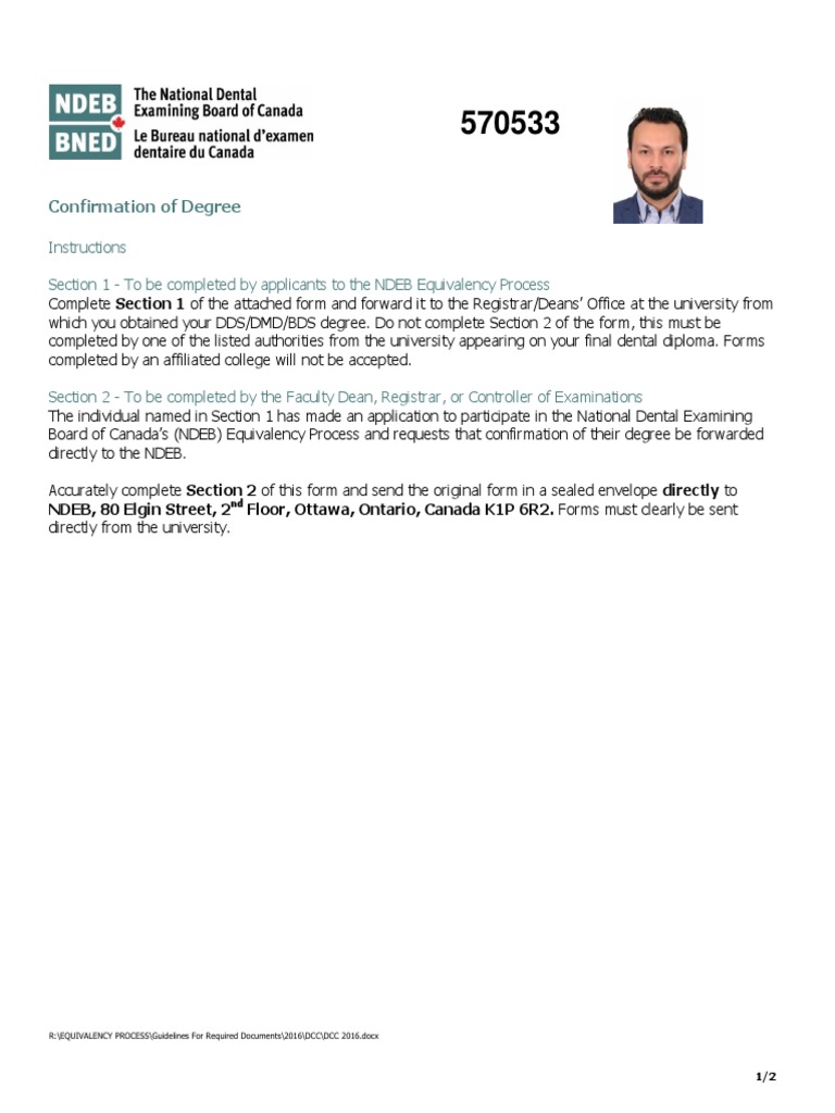 NDEB Degree Confirmation Instructions | PDF | Dental Degree