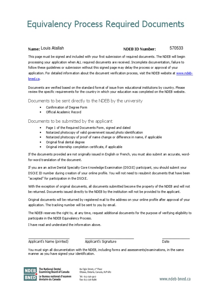 Required Documentation for the NDEB Equivalency Process | PDF | Notary ...