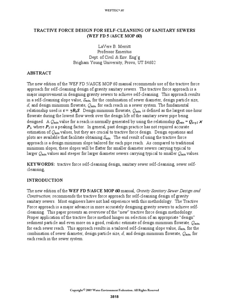 Tractive Force Design For Self-Cleansing of Sanitary Sewers | PDF ...
