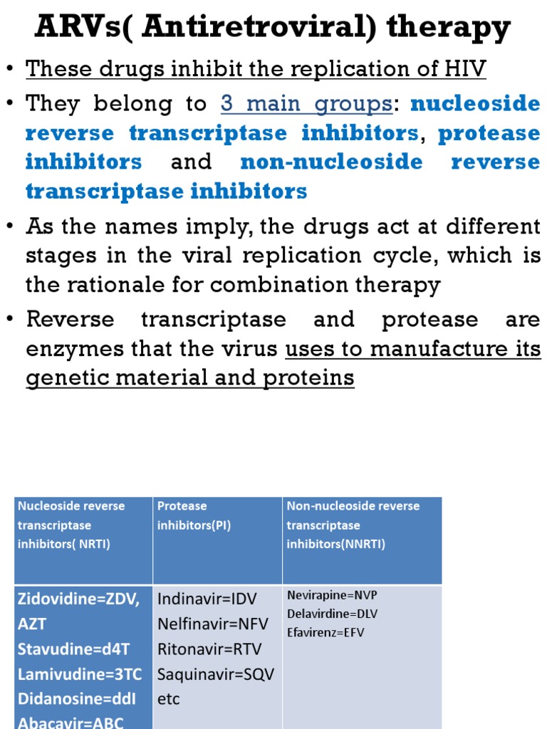 ARVs (Antiretroviral) Therapy | PDF | Management Of Hiv/Aids | Medical ...