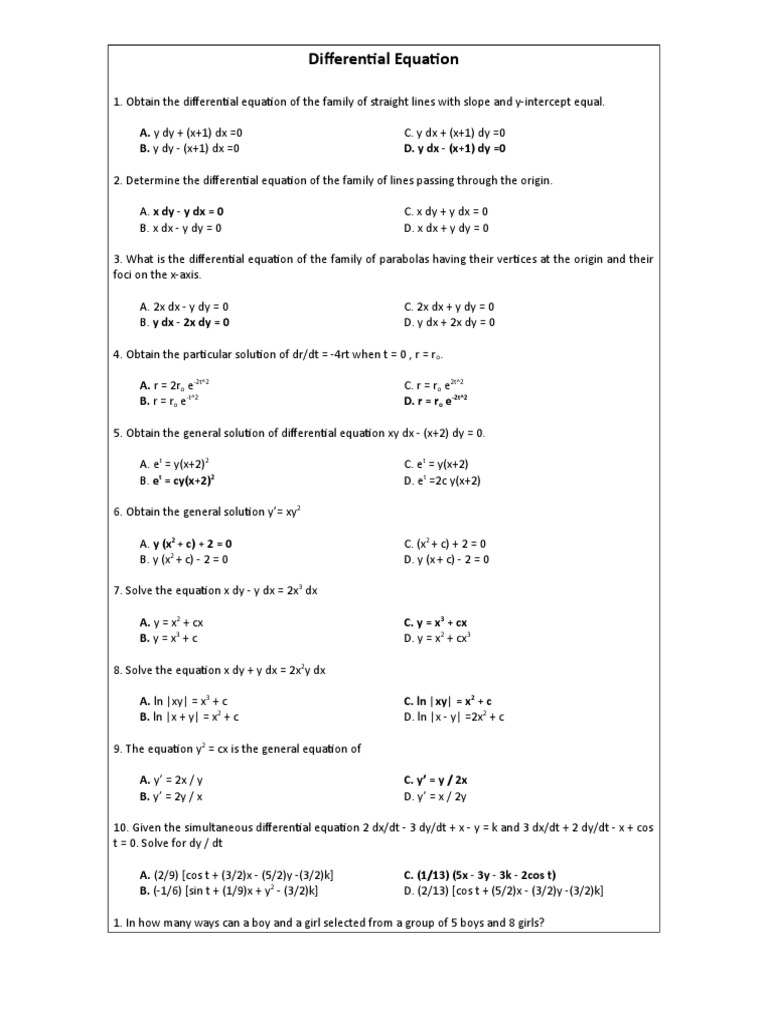 Problem Set 4 - Differential Equation-Probabilty and Statistics | PDF ...