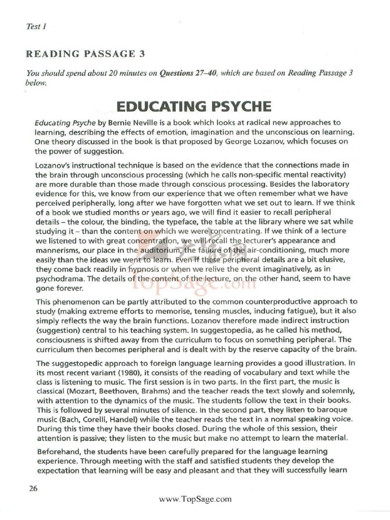 Educating Psyche Reading Passage | PDF