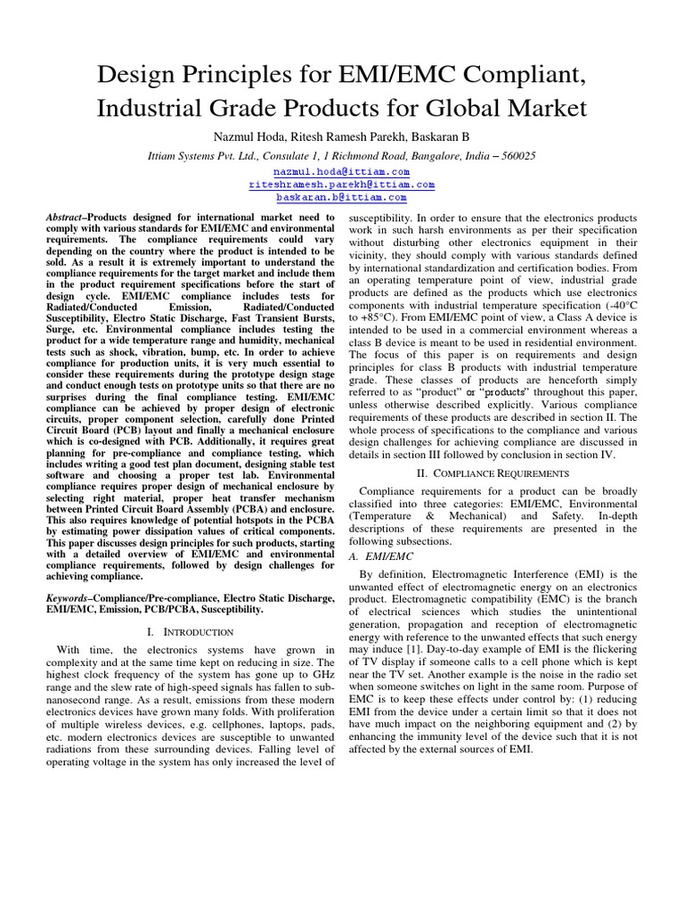 Design Principles For EMI/EMC Compliant, Industrial Grade Products For ...