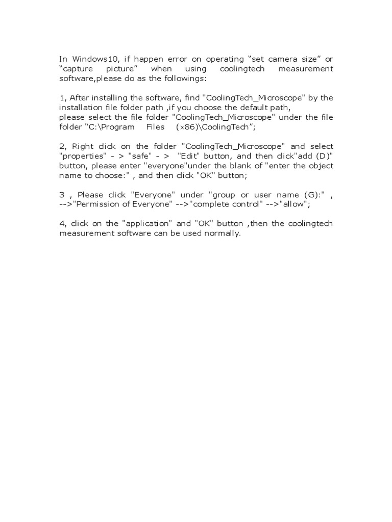 Method of Using Microscope CoolingTech Software in Win10 | PDF