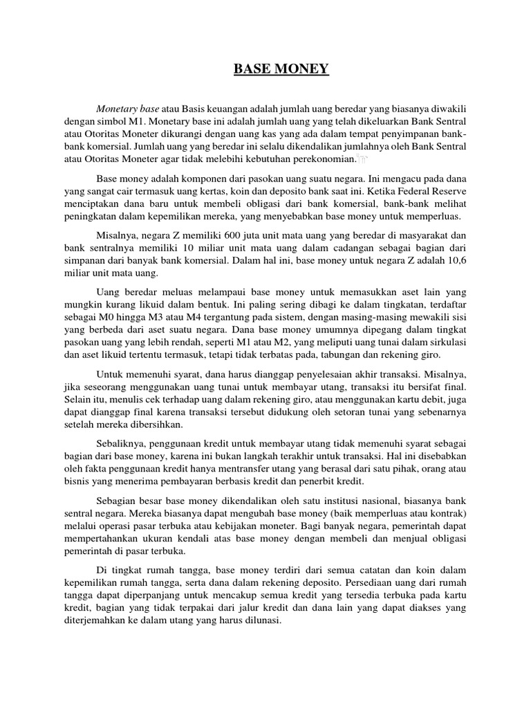 Pengertian dan Fungsi Base Money | PDF