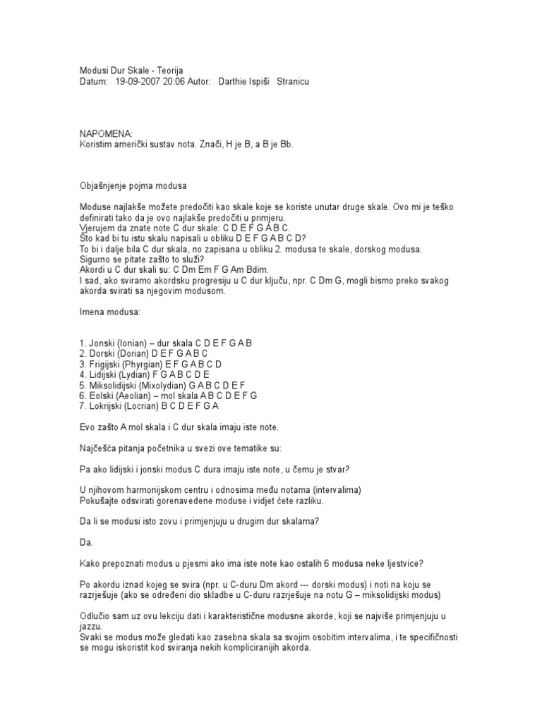 Modusi Dur Skale | PDF