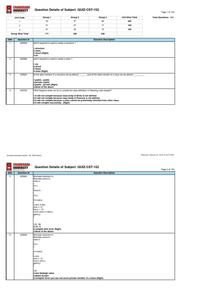 Quiz CST 152 | PDF | C (Programming Language) | Class (Computer ... Quiz CST 152 | PDF | C (Programming Language) | Class (Computer ...