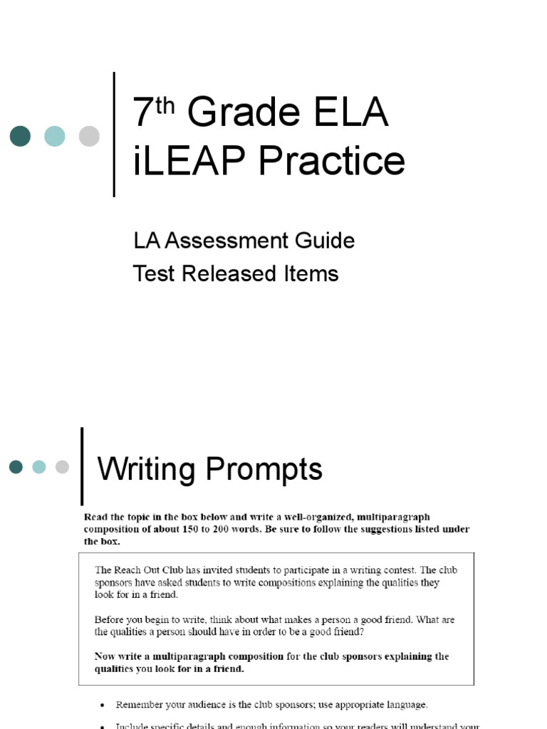 7 Grade ELA iLEAP Practice: LA Assessment Guide Test Released Items ...