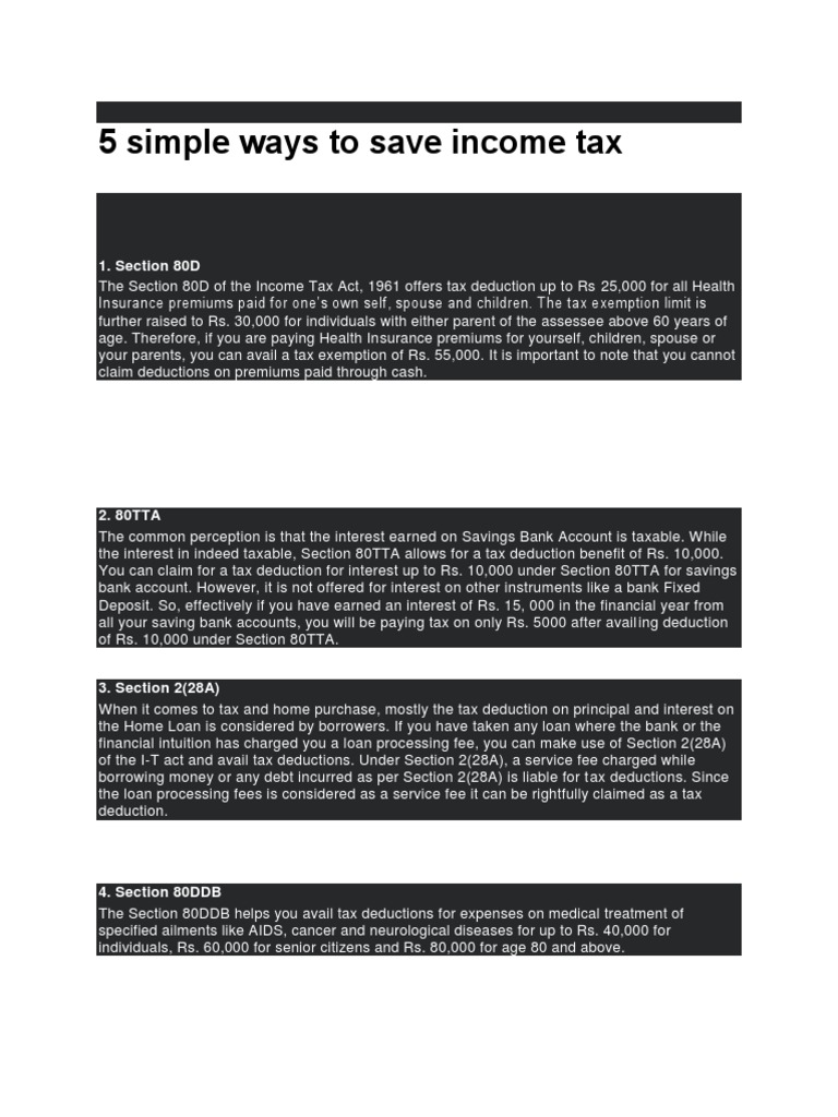 Tax Saving Strategies Under Indian Law | PDF | Tax Deduction | Loans