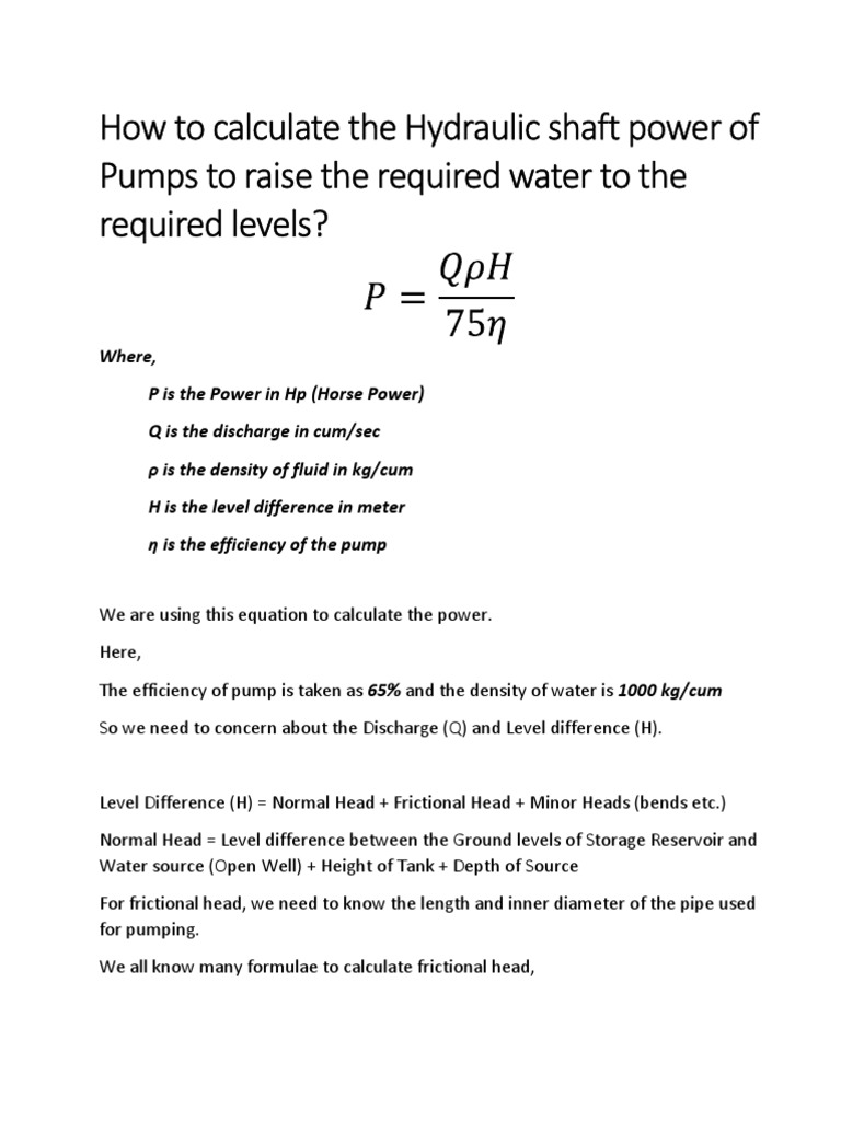 Pump HP Calculation LSGD Wss | PDF | Hydraulic Engineering | Chemical ...